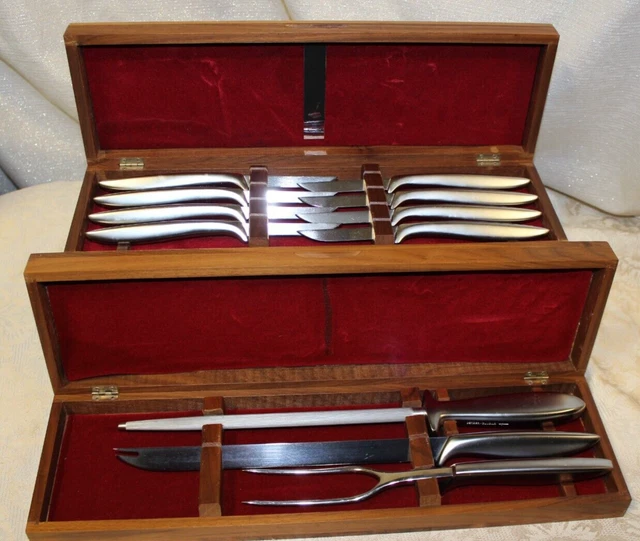 VINTAGE GERBER LEGENDARY BLADES CARVING SET & 8 STEAK KNIVES in own ...