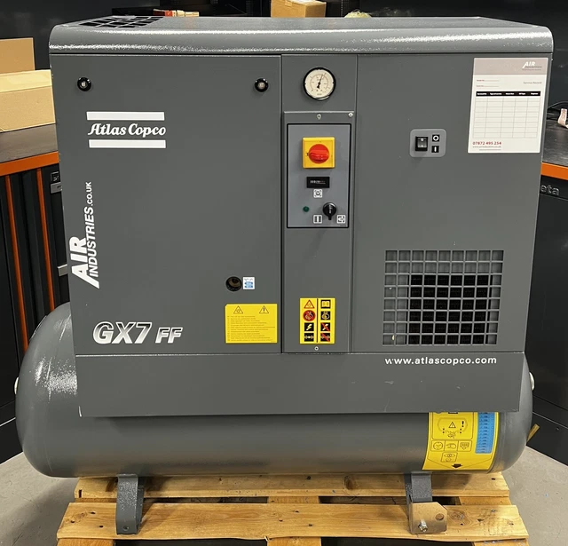 ATLAS COPCO GX7FF Receiver Mounted Rotary Screw Compressor + Dryer, 7 ...