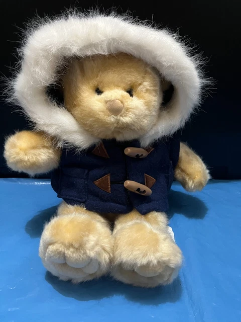 CHAD VALLEY BEIGE Teddy Bear Soft Toy Plush Navy Blue Duffle Coat ...