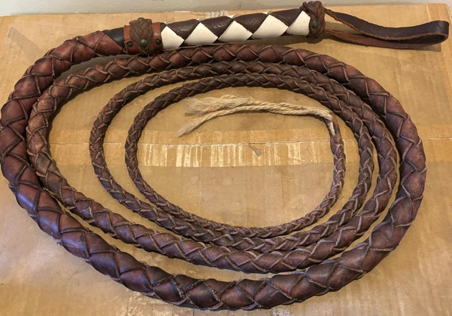 OLD BRAIDED LEATHER circus/ bull whip-12 ft 9 in £34.99 - PicClick UK
