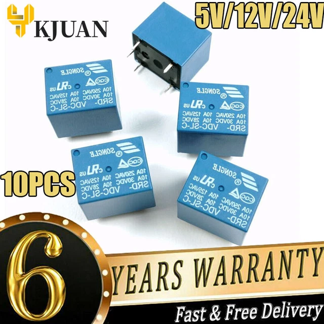 10X SRD-05VDC-SL-C DC 5/12/24V Rating Coil SPDT Miniature Power Relay 5 ...