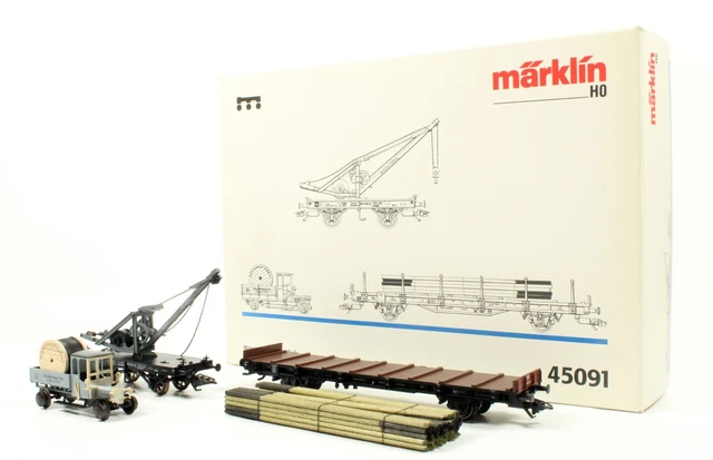 H0 MÄRKLIN 45091 Kranwagen + Flachwagen DRG Epoche II "Wagenset ...