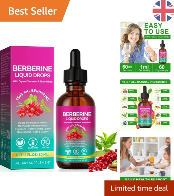BERBERINE LIQUID 1500MG - 60ml Fast-Absorbing Formula with Natural ...