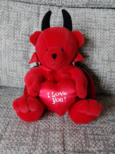 VINTAGE TESCO VALENTINES Day Red Devil Teddy Bear & Black Cape Soft Toy ...