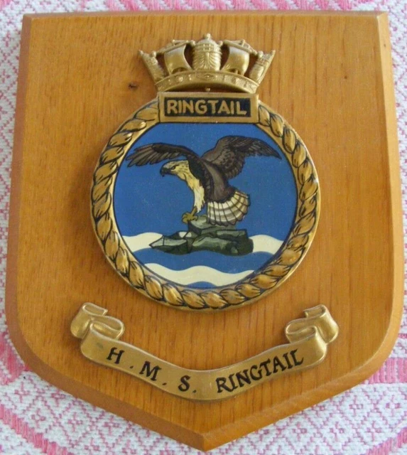 VINTAGE HMS RINGTAIL Hand Painted Royal Navy Ship Badge Crest Shield ...