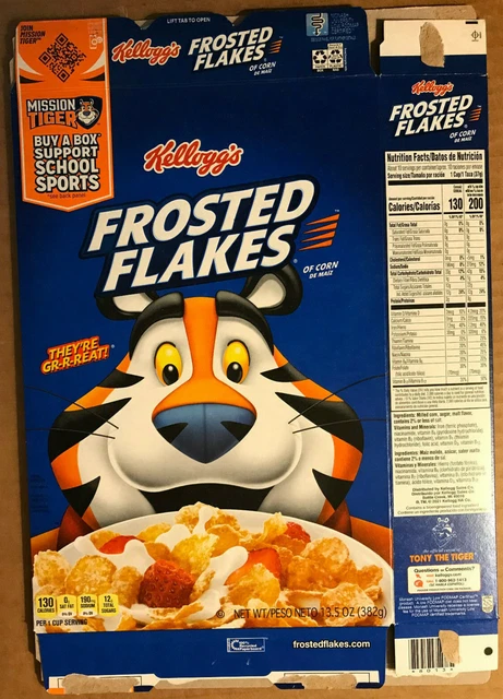 KELLOGG'S FROSTED FLAKES Mission Tiger Cereal Box Tony The Tiger FLAT ...