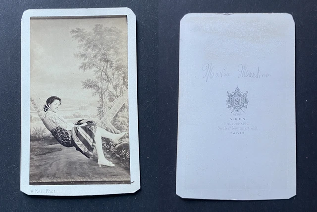 KEN, PARIS, MARIA Martina, actrice dans un hamac, circa 1860 vintage ...