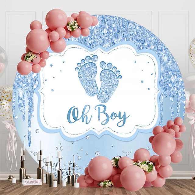 BLUE OH BOY Footprint Round Baby Shower Backdrop $37.94 - PicClick AU