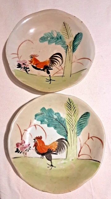 2X ANTIQUE CHINESE HAND PAINTED PLATES WITH ROOSTER DESIGN £21.50 ...
