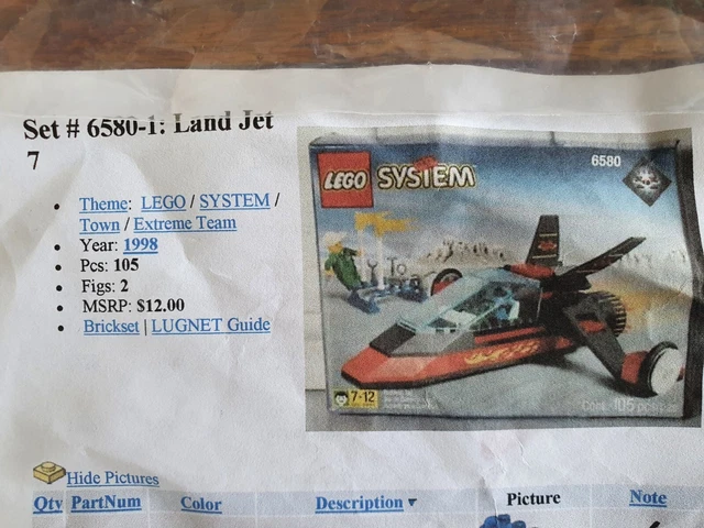 LEGO SYSTEM 6580 Le Dragster Complet Land Jet 7 Extreme Team EUR 20,00 ...