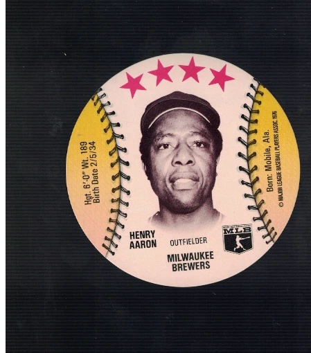DISQUE DE BASEBALL Hank Aaron Milwaukee Brewers 1976 Isaly's Sweet ...