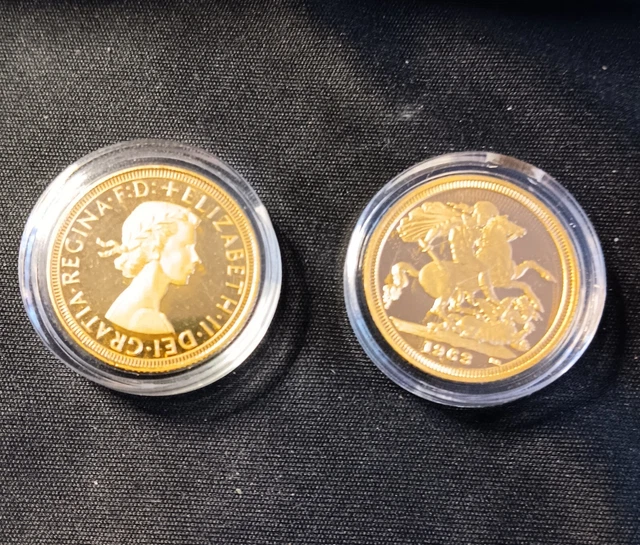 24 CT GOLD plated sovereigns in very good condition in show case young ...