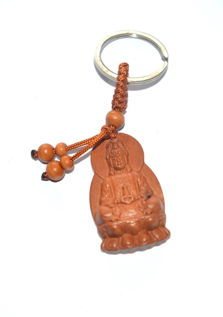 CHINESE FENG SHUI Beloved Divinity Guan Yin Wooden Good Luck Key Ring ...