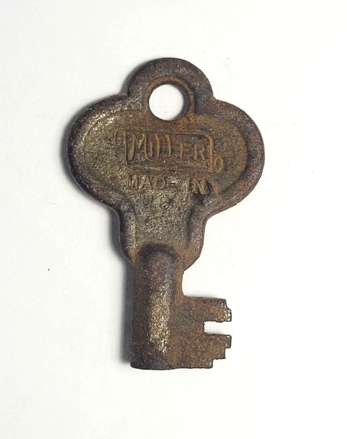 ANTIQUE CABINET STEAMER Trunk KEY Miller vintage hollow round barrel ...