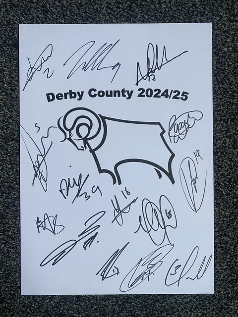DERBY COUNTY FOOTBALL Club FC 2024/25 Hand Signed A4 Autograph Sheet £9 ...