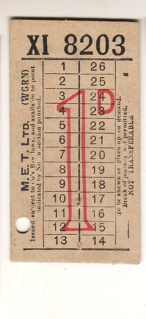 BUS / TRAM ticket MET 1d (WGRN) Wood Green Depot £3.99 - PicClick UK