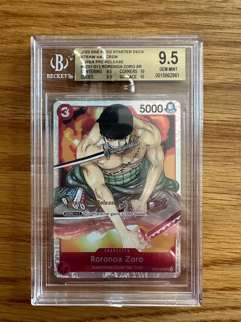 ONE PIECE TCG Roronoa Zoro ST01-013 Super Pre Release Holo BGS Beckett 9,5 9,5 EUR 20,00 ...