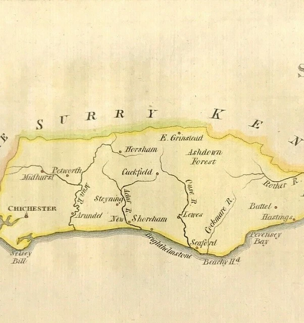 SUSSEX MAP BY John Aikin England Delineated Original with text 1803 £32 ...