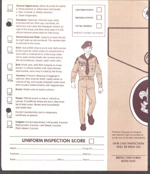 BOY SCOUT UNIFORM Inspection form 1973 £13.98 - PicClick UK
