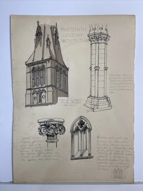 ANTIQUE VINTAGE ORIGINAL Architectural Design sketch drawing By D ...