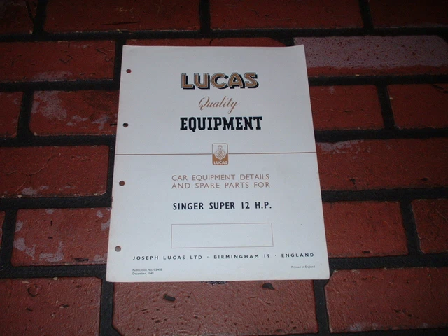 GENUINE SINGER SUPER 12Hp Lucas Spare Parts List & Wiring Diagram.1949 ...