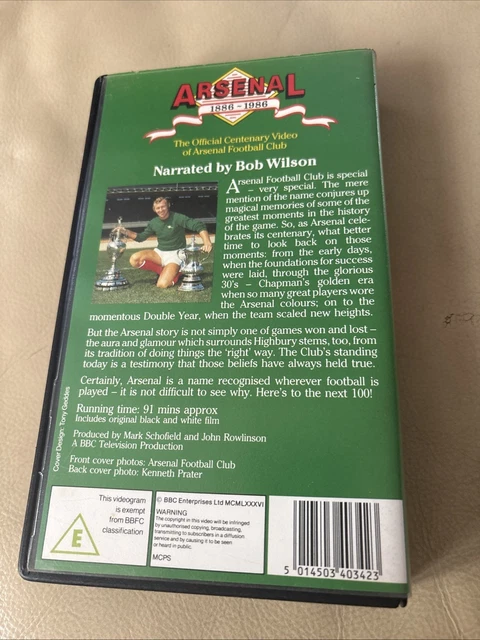 THE OFFICIAL CENTENARY Video Of Arsenal Football Club Vintage VHS Video ...