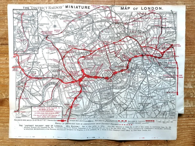 ORIGINAL 1892 DISTRICT Railway Miniature Map of London (Underground) £ ...