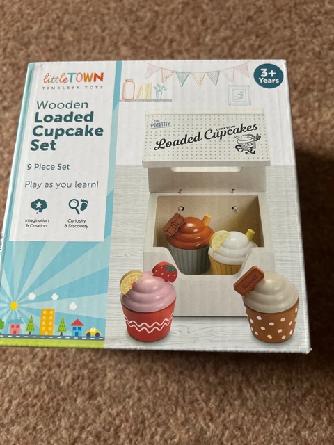 ALDI LITTLE TOWN Wooden Loaded Cupcake Set 9 Piece Set Brand New In Box ...