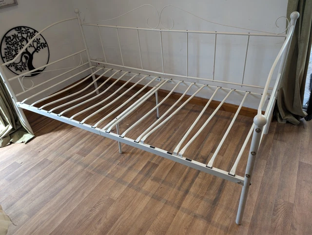 WHITE METAL DAYBED Frame Single Sofa Bed Guest Bedroom Living Room No ...