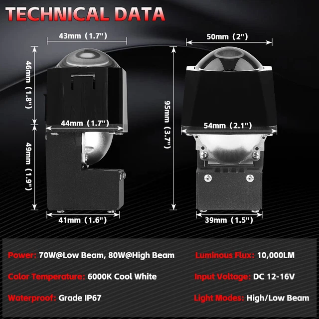 MINI LED HEADLIGHT 1.5" Bi LED Projector Lens Hi/Lo Beam Car Retrofit ...
