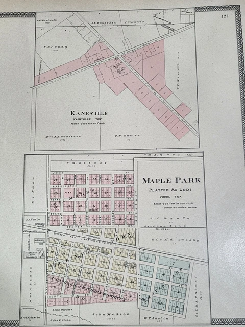 1904 PLAT MAPS of towns of Kaneville and Maple Park, KANE COUNTY, IL £ ...
