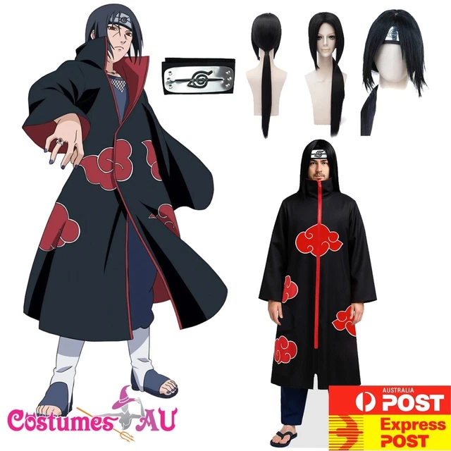 MENS NARUTO AKATSUKI Costume Cloak Robe Anime Cosplay Itachi Outfit Wig ...