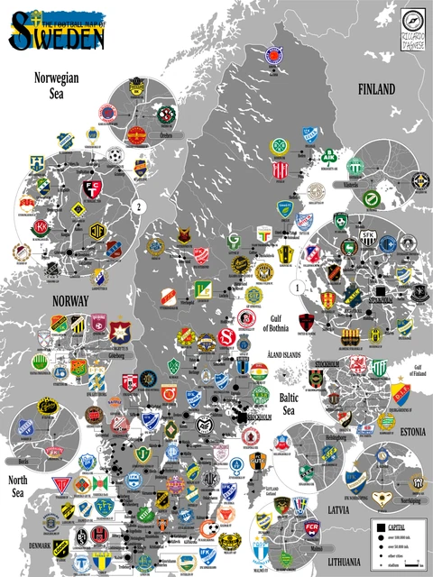 SWEDEN FOOTBALL CLUBS Map. Poster. Cartography. (30 x 40 cm). EUR 16,00 ...