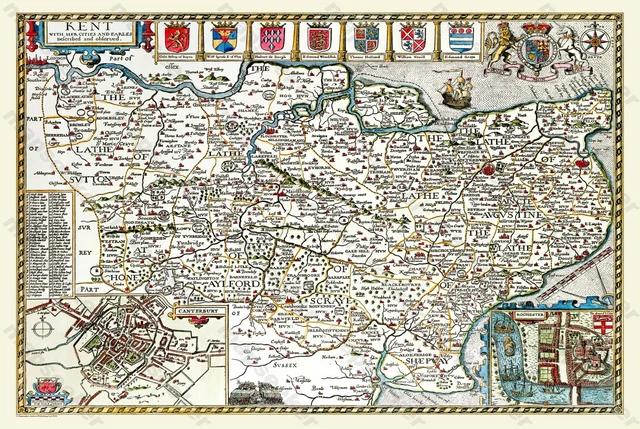 OLD MAP OF KENT 1611 BY JOHN SPEED 30" x 20" PHOTOGRAPHIC PRINT £28.00 ...