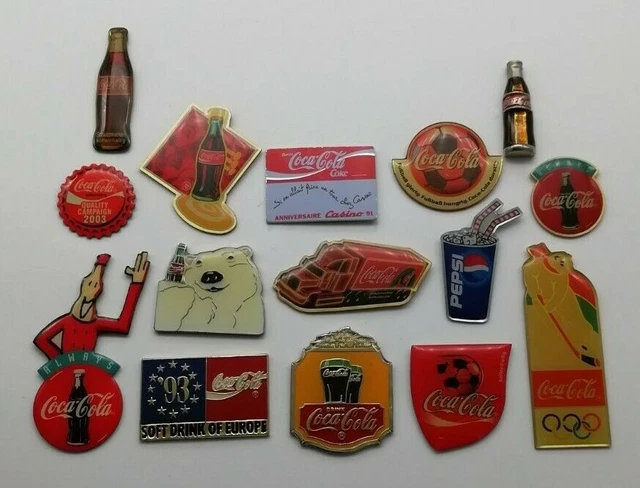 LARGE COLLECTION OF 15 Coca-Cola Soft Drink Coke Coca Cola Pin Badges ...