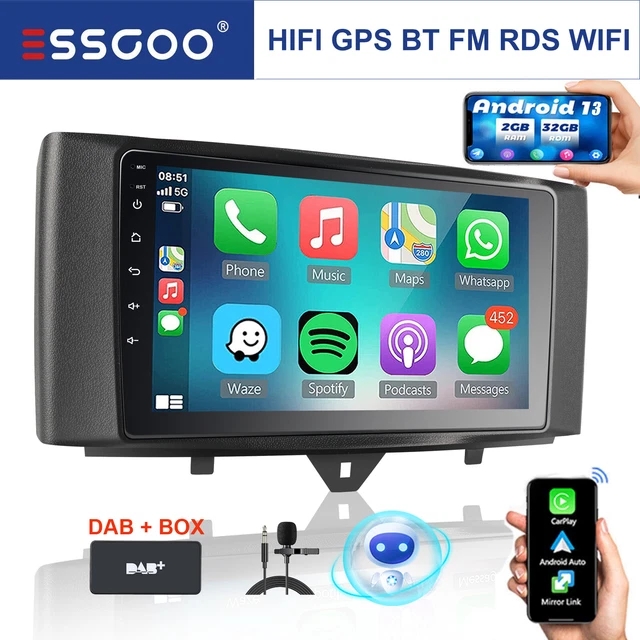 AUTORADIO CARPLAY GPS DAB+ per Smart Fortwo 451 10-15 Android13 Navi RDS WIFI BT EUR 158,90 ...