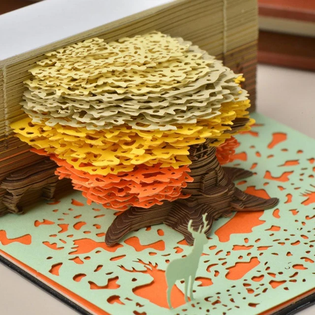 BLOCK 3D ART Notepad 3D Calendar 2024 Tree House Memo Pad Kawaii Note ...