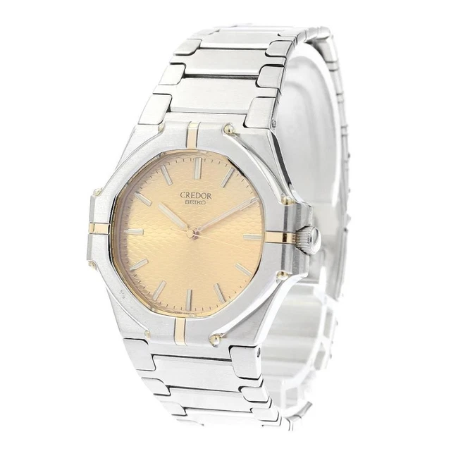 SEIKO CREDOR TWIN GERALD GENTA 9461-5010 36mm SS Gold Dial Quartz #C195 ...