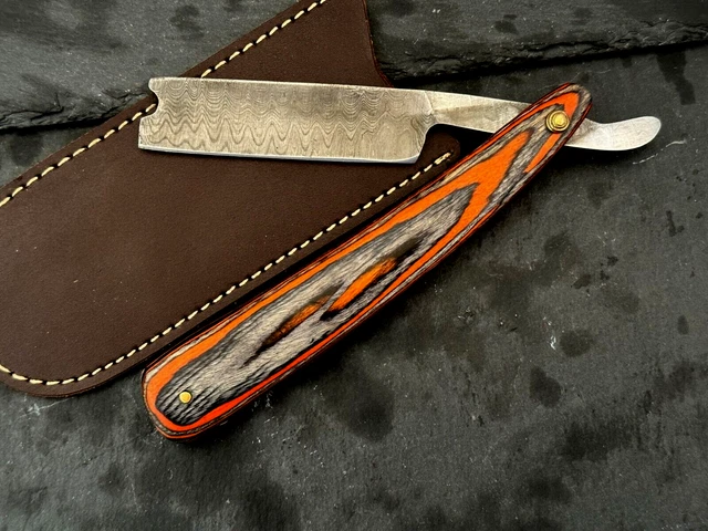 JAYGER HANDMADE STRAIGHT Razor | Wood Handle | Brass Pivot | Damascus ...