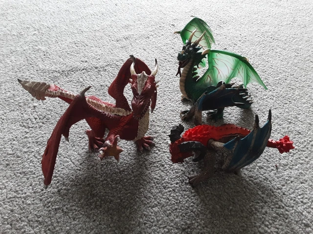 SCHLEICH ELDRADOR BATTERING Ram,Warrior Dragon & Green Dragon Action ...