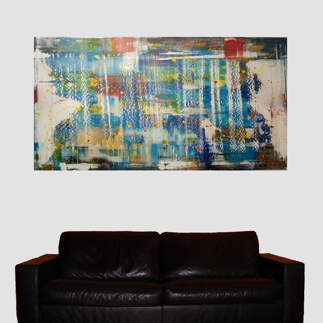 MARCEL WEHL SIGNIERT Abstrakte Komposition blau gold weiß Kunst Malerei Gemälde EUR 42,99 ...