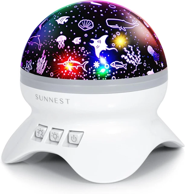 SUNNEST WHITE NIGHT Light Projector with 8 Colour Modes, 360° Rotation ...