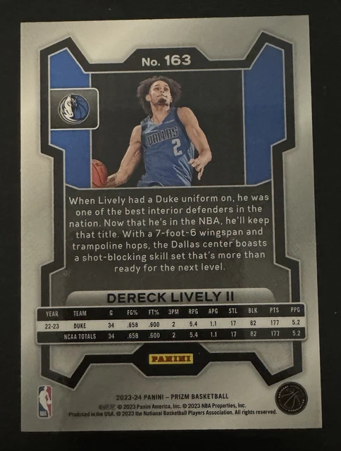 CARTA DERRICK LIVELY Jr 2023-24 Prizm Basket Rookie RC Mavericks EUR 3 ...