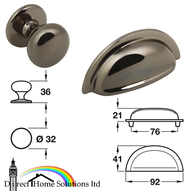 HAFELE MAYBERRY KNOB Henrietta Kitchen Cabinet Pull Handle Polished Black Nickel £5.49 - PicClick UK