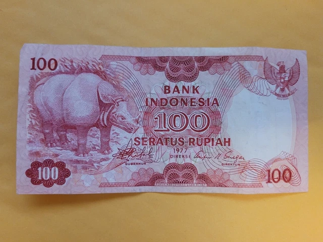 1977 INDONESIA 100 Rupiah Javanese Rhino Bank Note $3.00 - PicClick CA