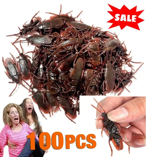 100 PRANK COCKROACHES Realistic Cock Roach Plastic Fake Creepy Bugs Gag ...