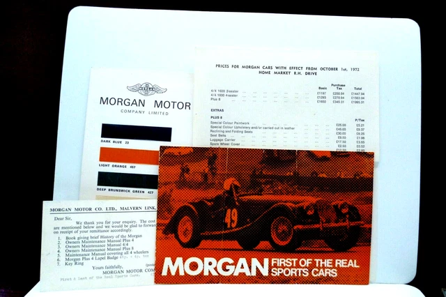 MORGAN MOTOR CO.--PRICE LIST-BROCHURE-COLOUR CHART-EPHEMERA PRICES EUR ...