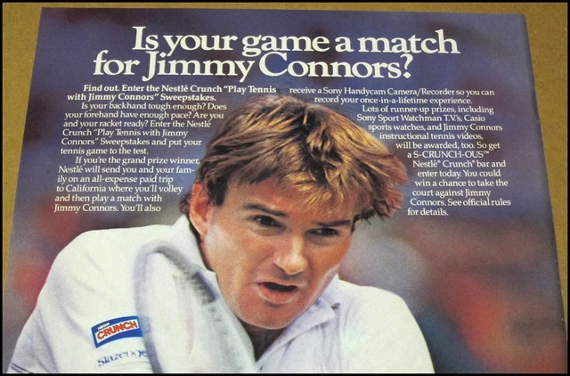 1988 JIMMY CONNORS Nestle Crunch Print Ad Advertisement Tennis Champ ...
