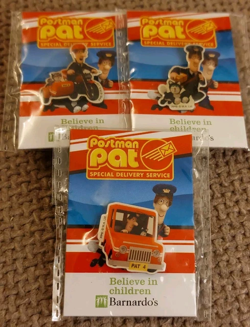 POSTMAN PAT LOT Of 3 Collectable Pin Badges Barnados Charity Van, Jess ...