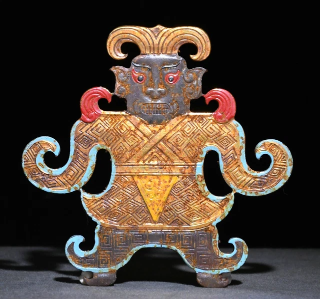 CHINESE DYNASTY NATURAL Hetian Jade Gilt Painting Soldier Warrior ...